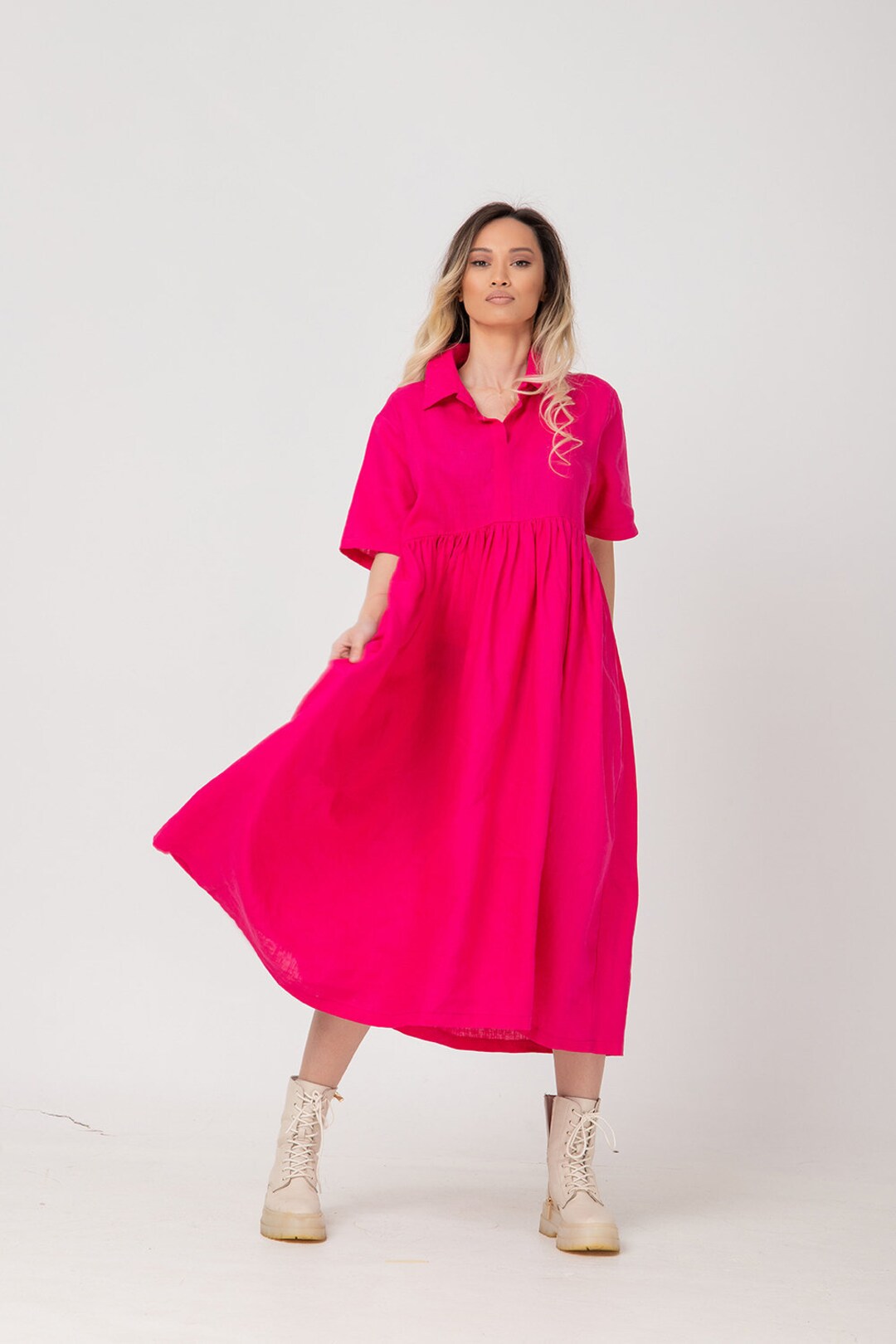 Linen Pink Dress, Linen Kaftan MANAMI Dress, Plus Size Clothing, Linen ...