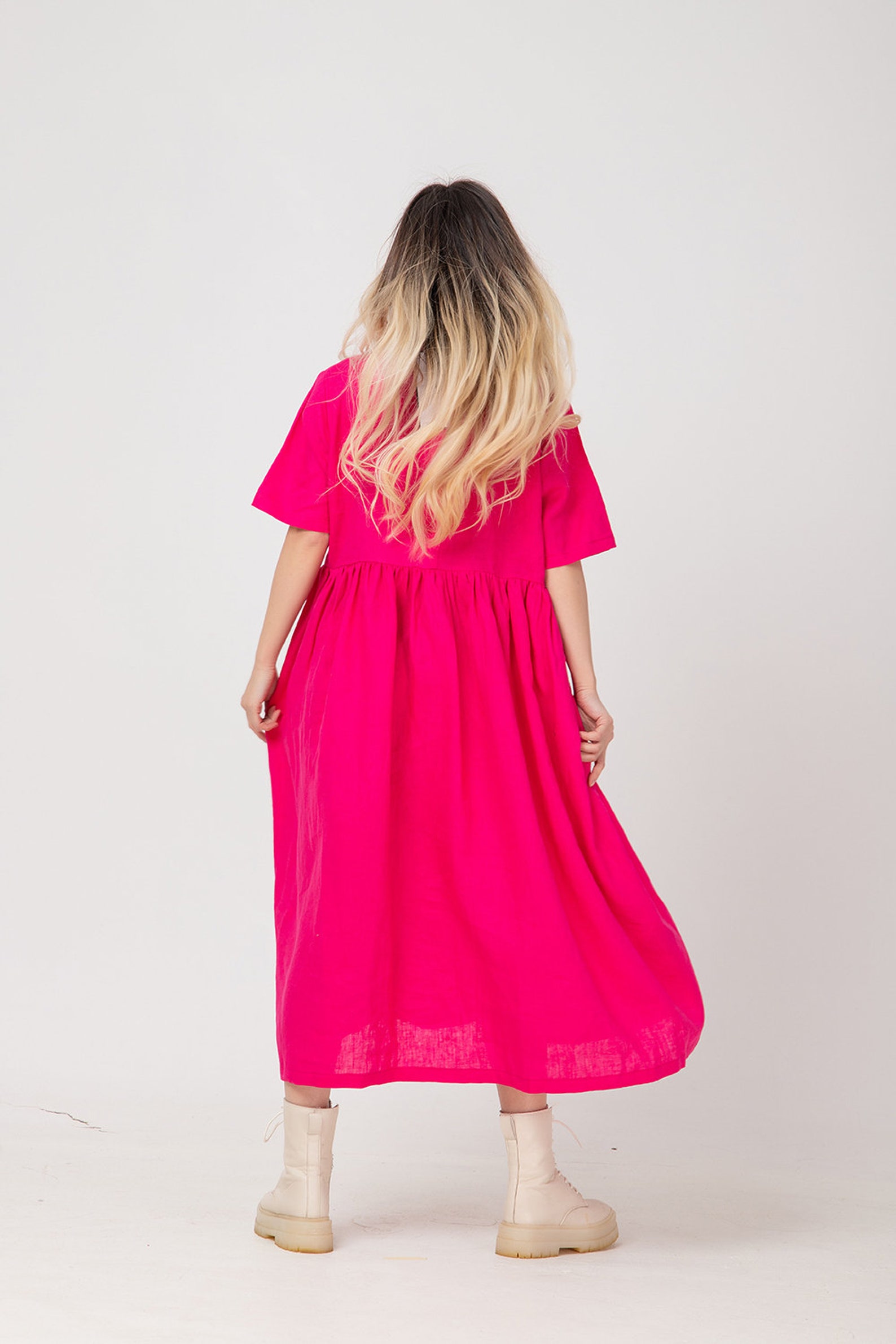 Linen Pink Dress Linen Kaftan MANAMI Dress Plus Size | Etsy