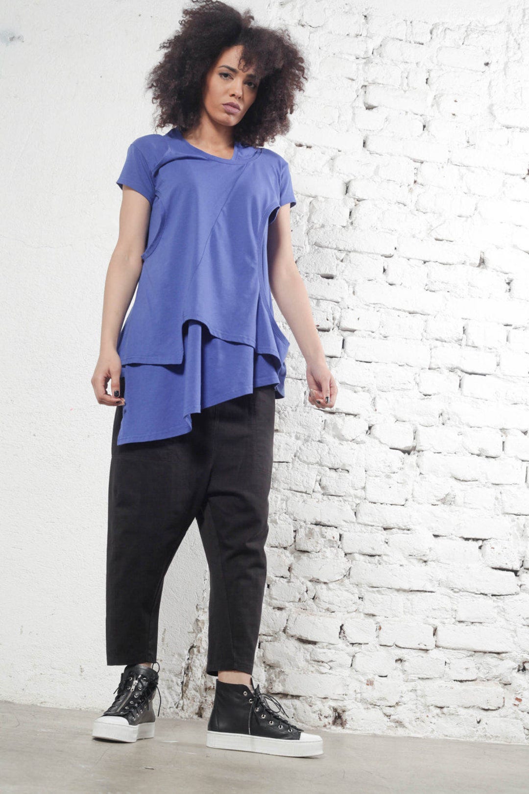 Drop Crotch Pants, Plus Size Trousers, Black Cotton Pants, Extravagant ...