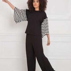 Puff Sleeves Black Blouse, Women Black Top, Plus Size Clothing, Wide ...