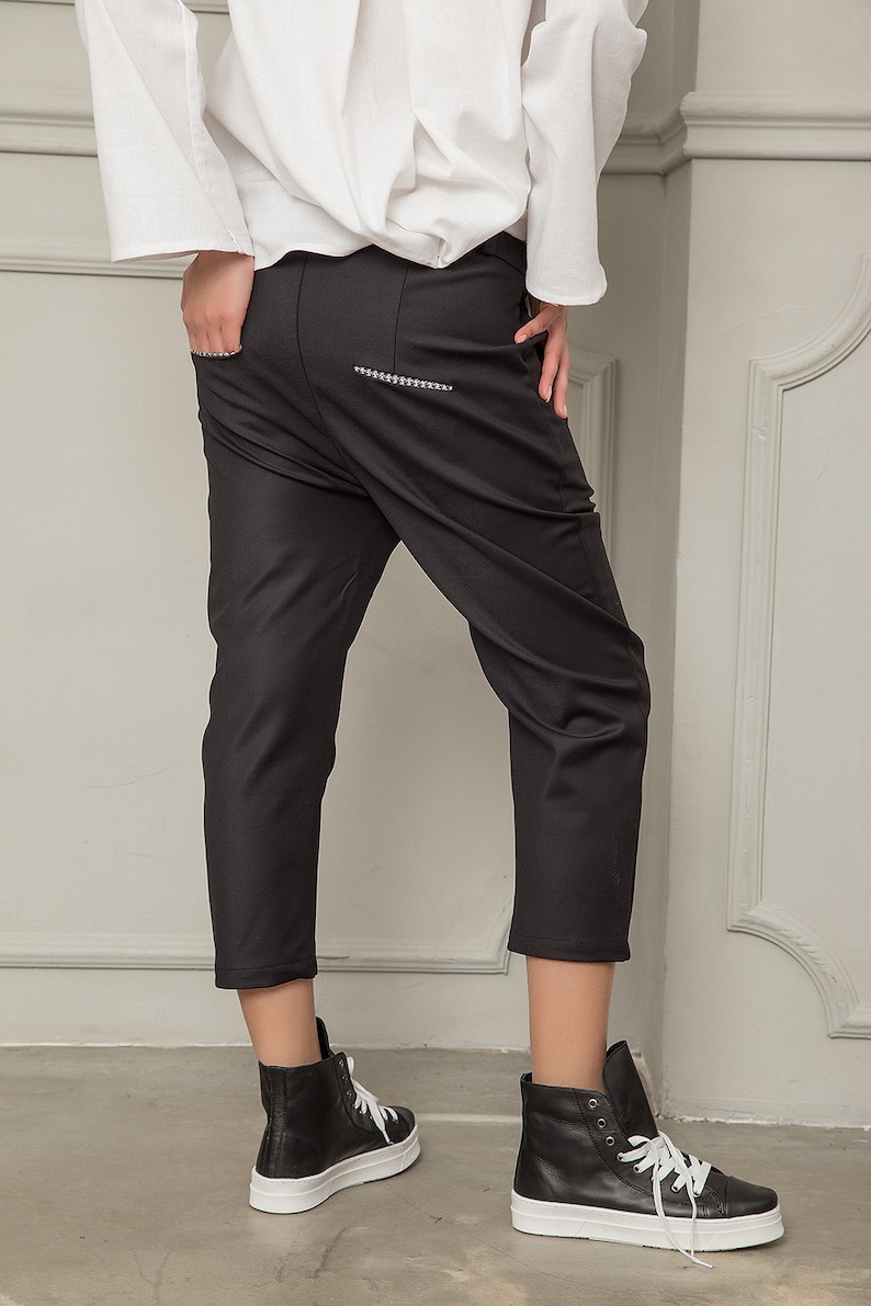 Black Pants Crop Pants Drop Crotch Pants Plus Size Pants | Etsy