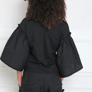 Puff Sleeves Blouse, Black Top, Plus Size Top, Women Top, Black Blouse ...