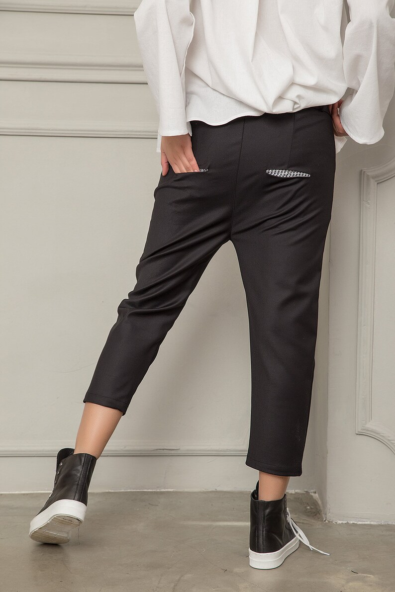 Black Pants Crop Pants Drop Crotch Pants Plus Size Pants | Etsy