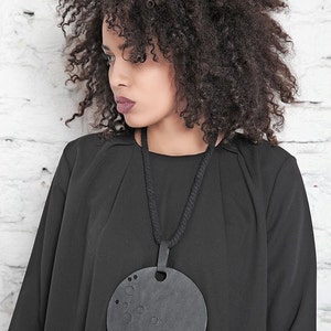 Leather Moon Necklace, Black Jewelry, Leather Statement Necklace, Art ...