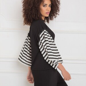 Puff Sleeves Black Blouse, Women Black Top, Plus Size Clothing, Wide ...