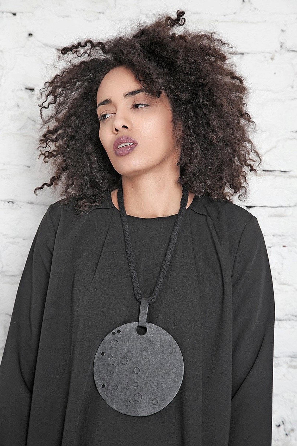 Leather Moon Necklace Black Jewelry Leather Statement - Etsy UK