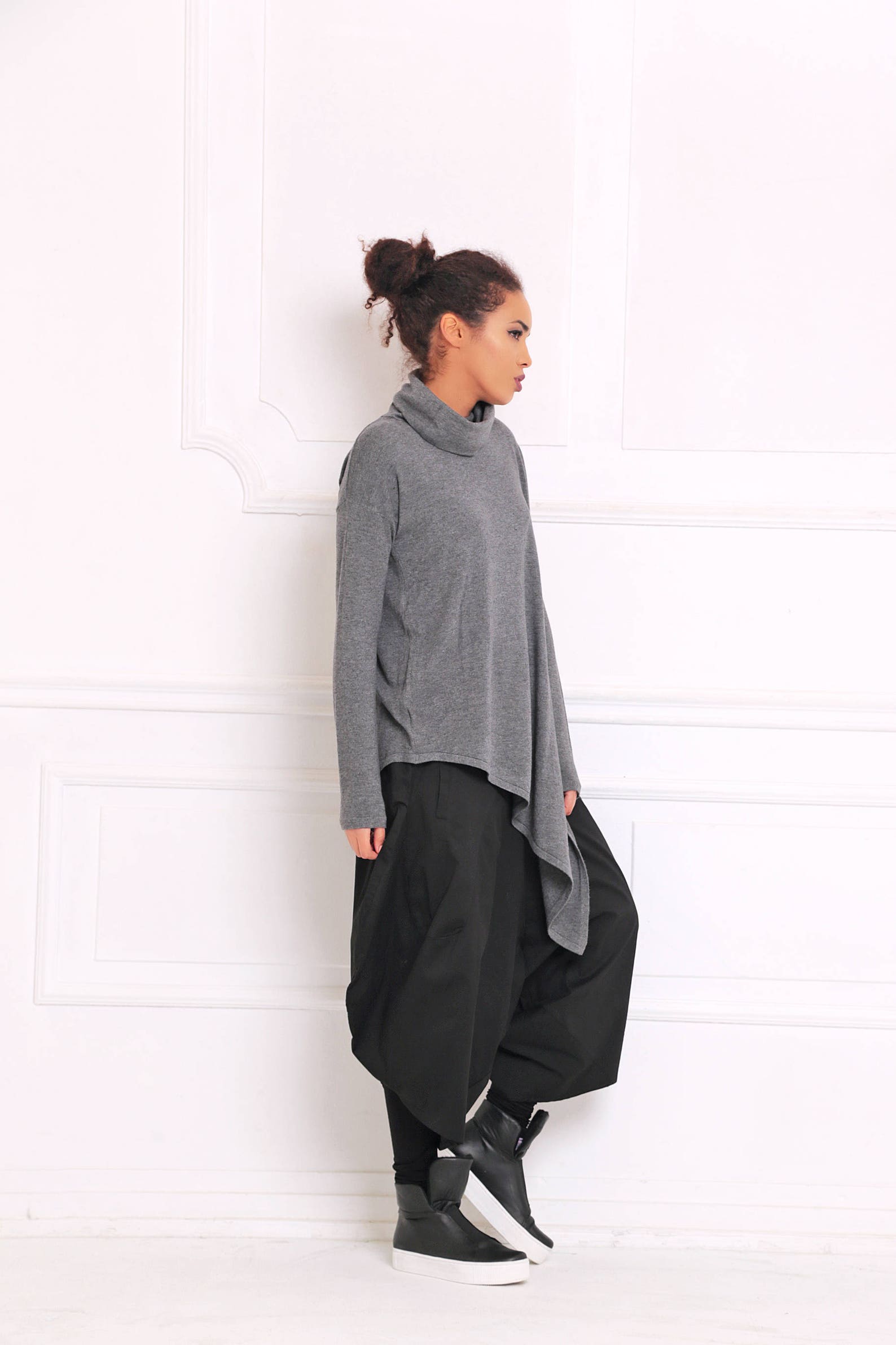 Gray Tunic Top Asymmetric Tunic Knitted Top Plus Size - Etsy