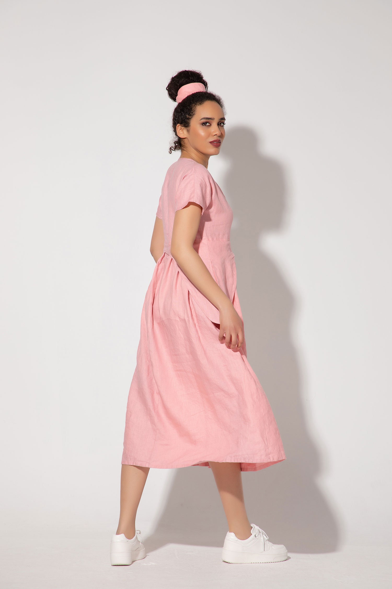 Linen Midi Dress YOLANI Pink Linen Dress Romantic Linen - Etsy