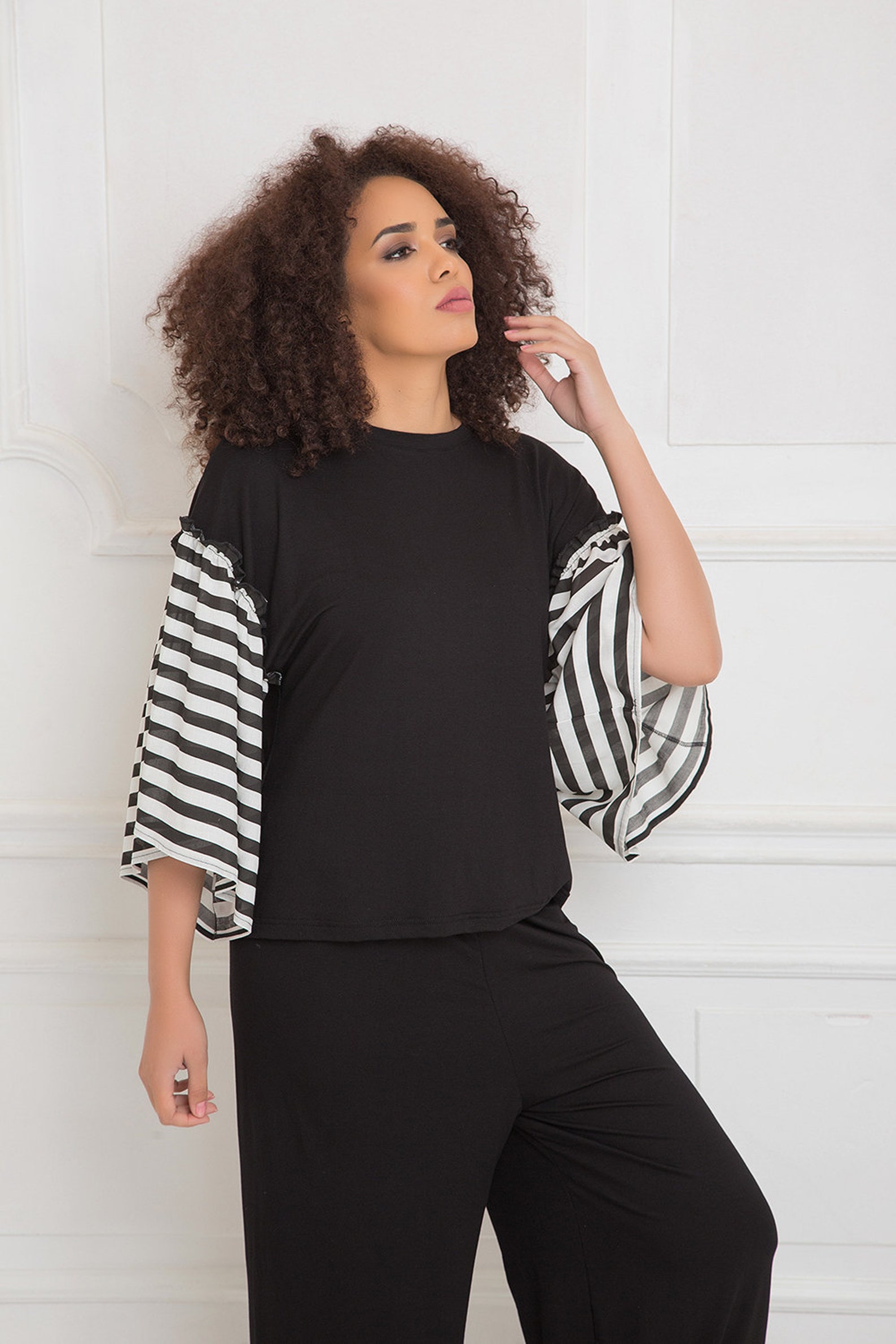 Puff Sleeves Black Blouse Women Black Top Plus Size | Etsy