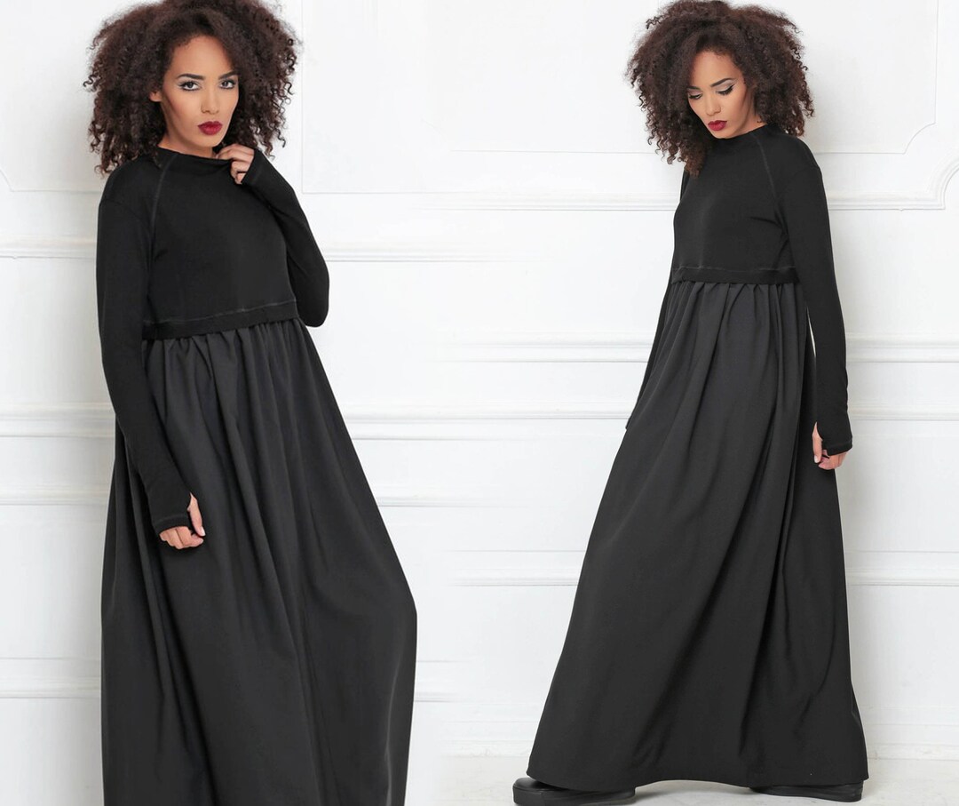 Schwarzes Maxikleid, Abaya-Kleid, Gothic Maxikleid, Abaya-Kleid in ...
