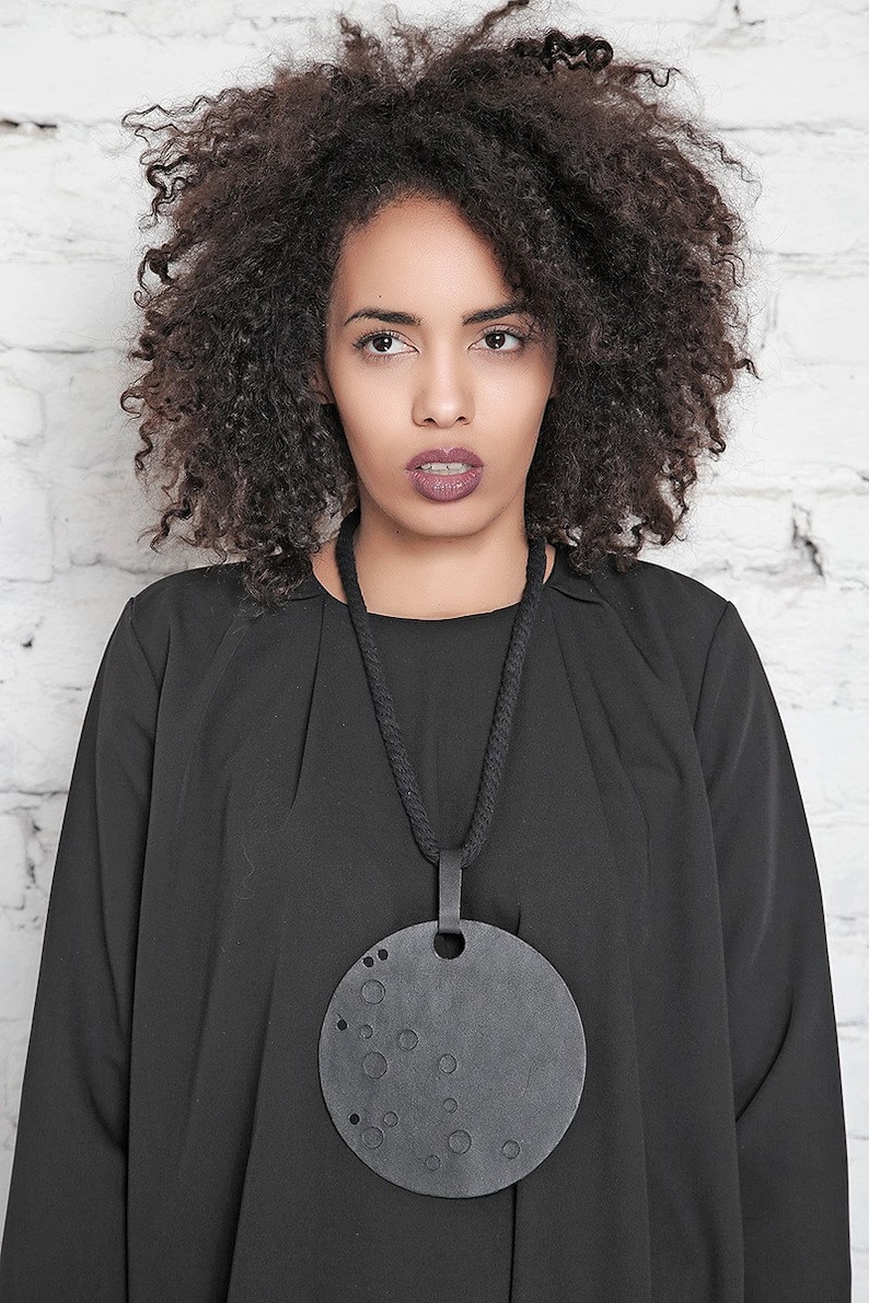 Leather Moon Necklace Black Jewelry Leather Statement - Etsy UK