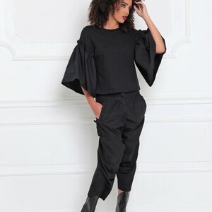 Puff Sleeves Blouse, Black Top, Plus Size Top, Women Top, Black Blouse ...