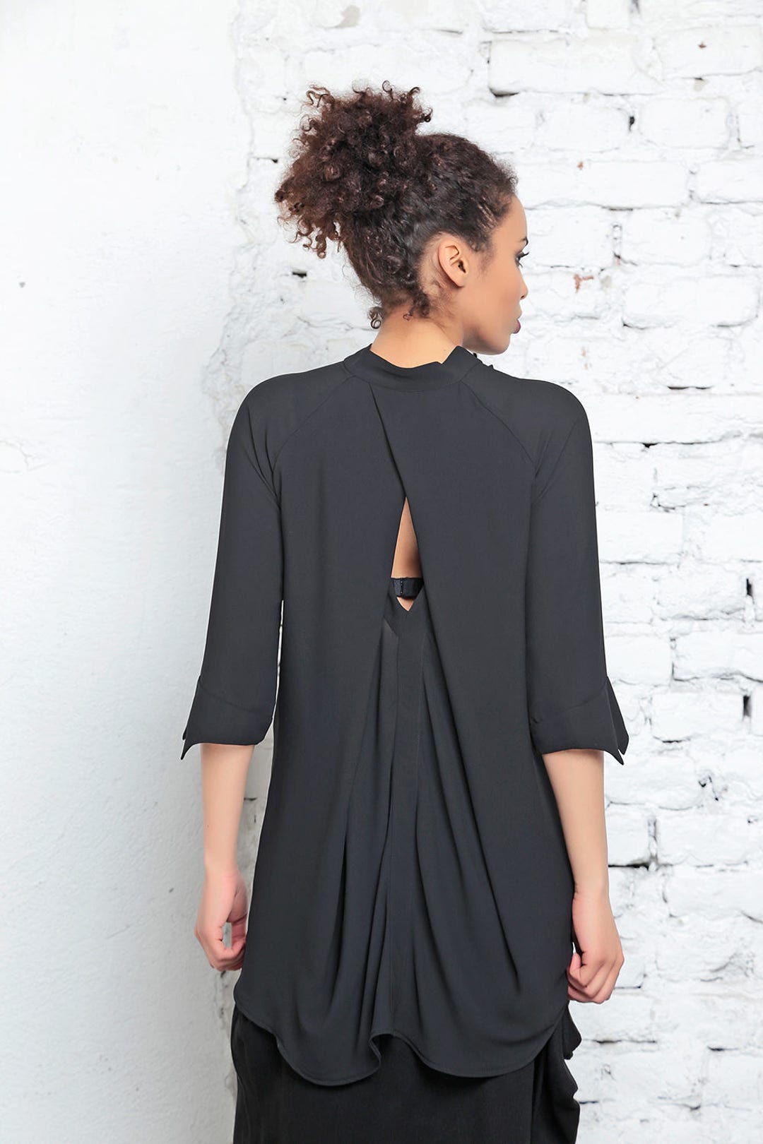 Schwarze Stehkragen Bluse: Steampunk Plus Size Top - Etsy.de