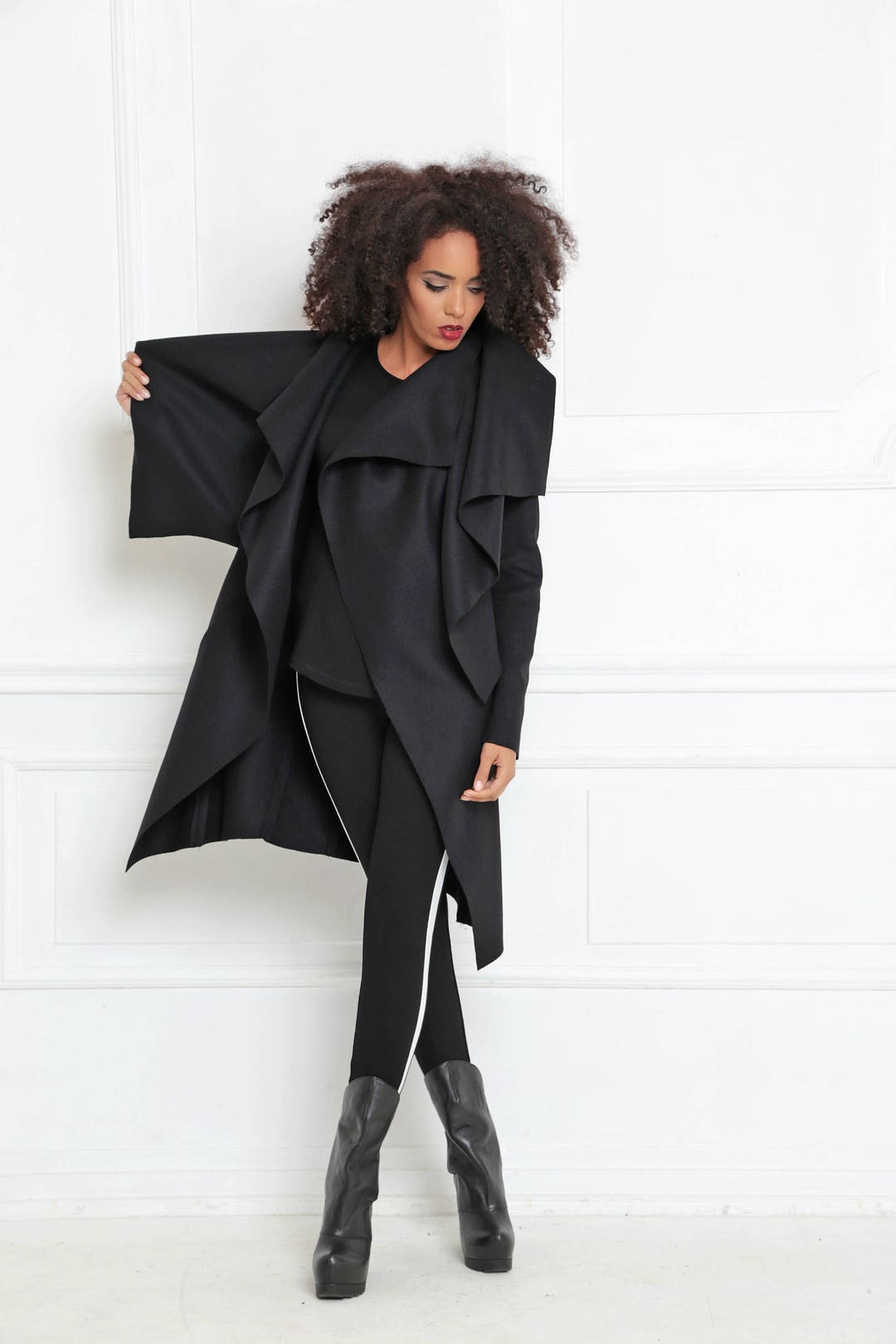 Plus Size Clothing/ Cashmere Coat/ Asymmetric Coat/ Wool Coat / Black ...