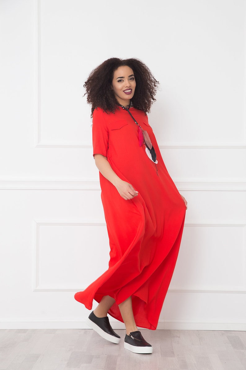 Red Maxi Dress With Pocket Detail Women Kaftan Dress Maxi | Etsy
