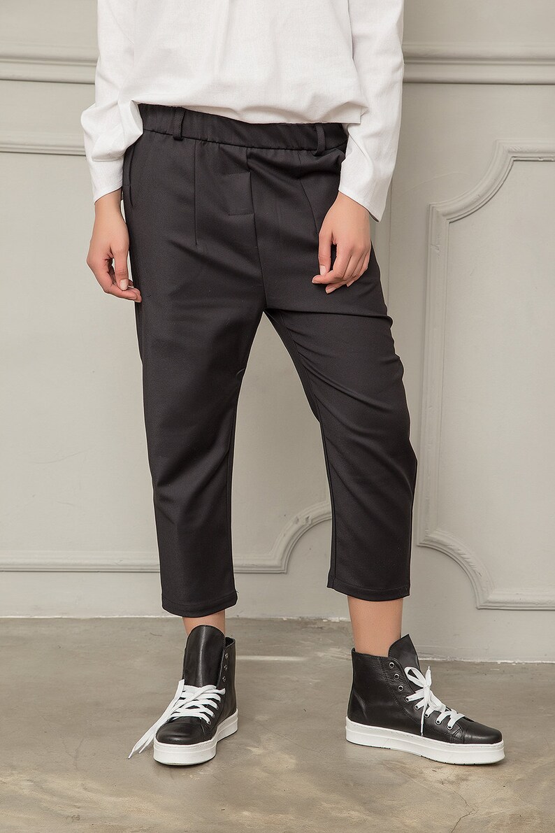 Black Pants Crop Pants Drop Crotch Pants Plus Size Pants | Etsy