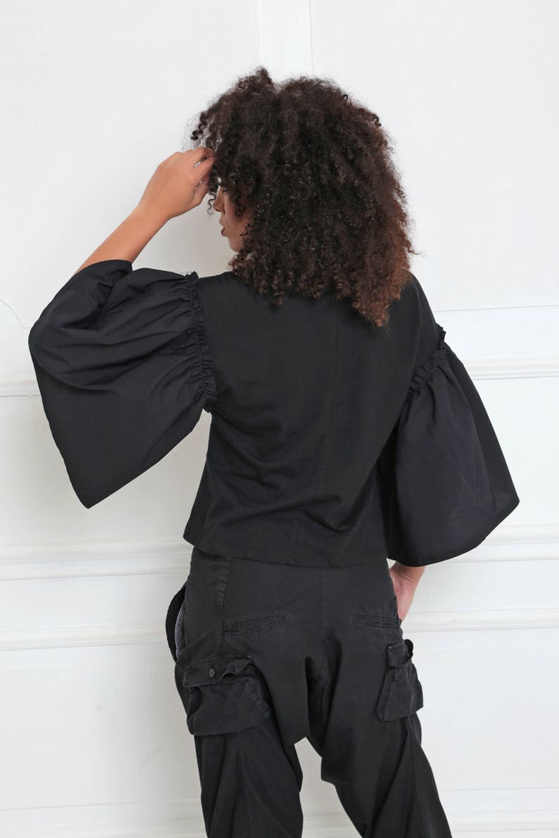 Puff Sleeves Blouse Black Top Plus Size Top Women Top | Etsy