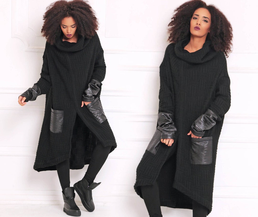 Plus Size Goth Coat for Women, Goth Cardigan in Black, Goth Winter Coat ...