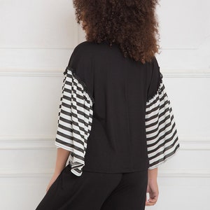 Puff Sleeves Black Blouse, Women Black Top, Plus Size Clothing, Wide ...