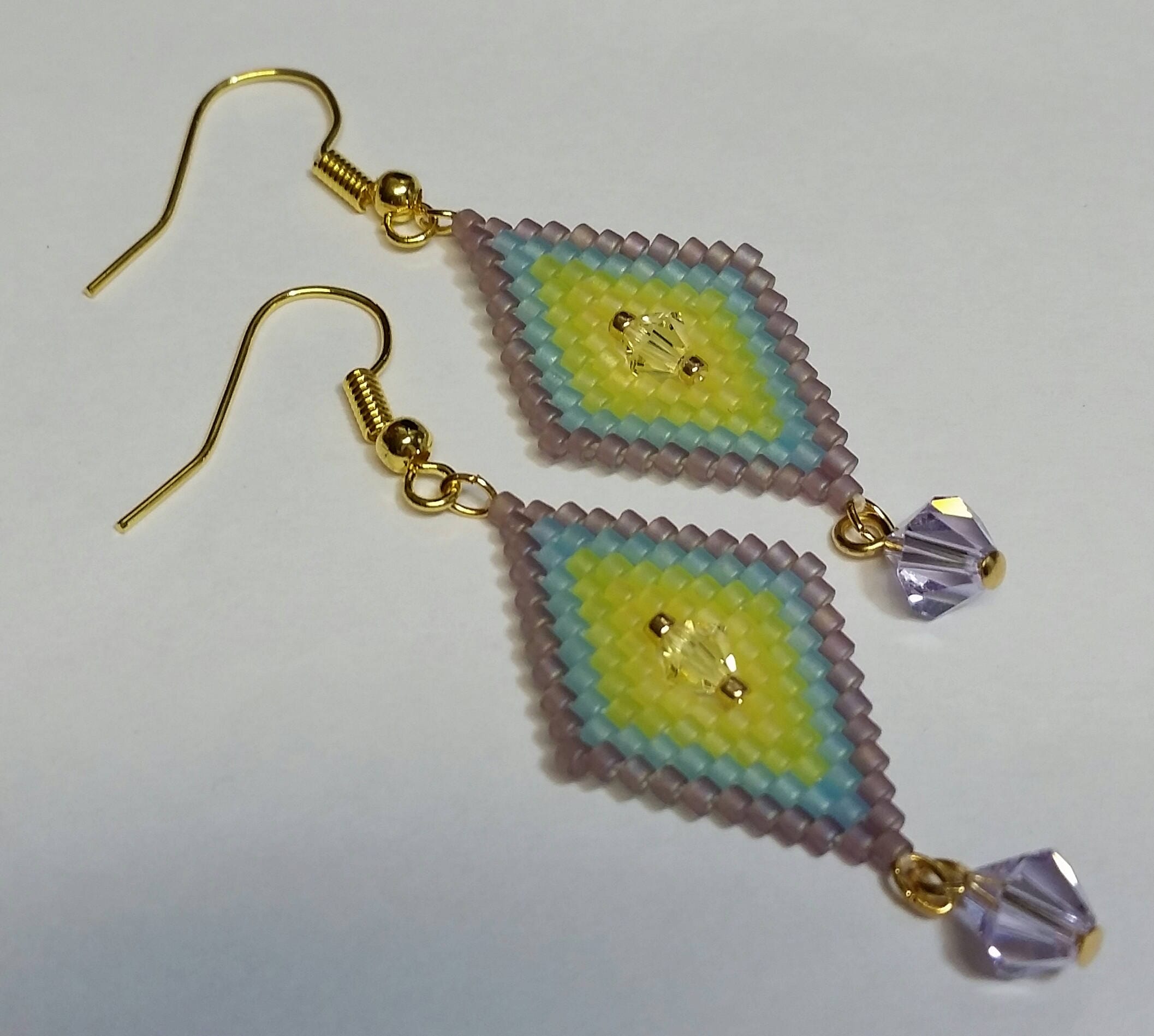 Rhombus Earrings With Swarovski Crystals - Etsy