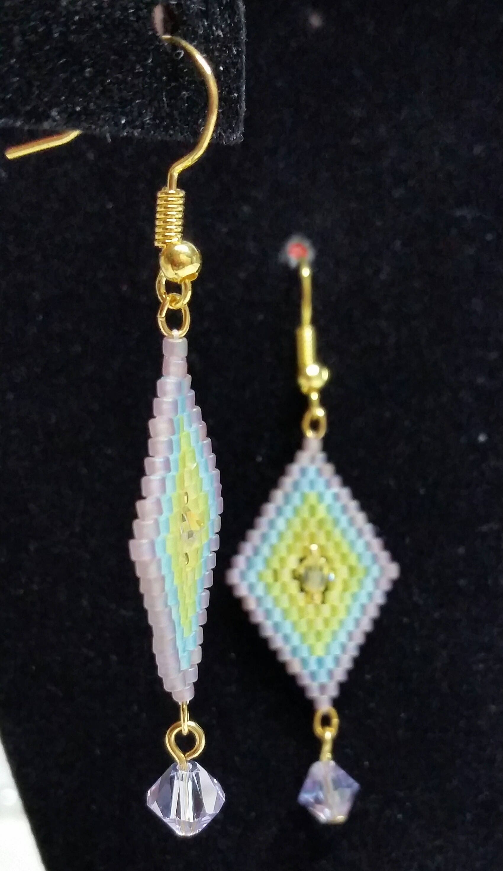 Rhombus Earrings With Swarovski Crystals - Etsy