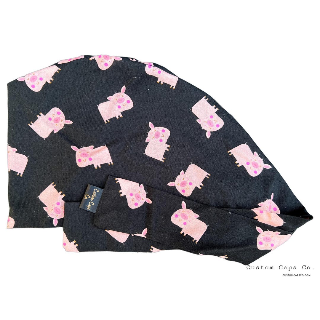 Pig Tales Surgical Scrub Hat, Women's Cute Farm Animal Pixie Scrub Cap ...