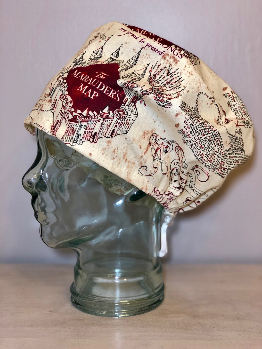 Wizard Map in Red and Cream Women's Modified Bouffant - Etsy