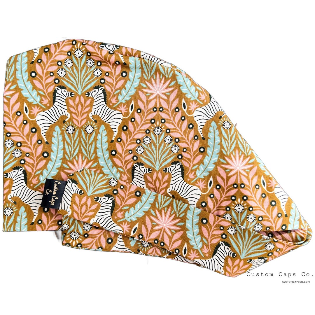Zebra Quatrefoil Surgical Scrub Hat, Women's Adorable Animal Pixie ...