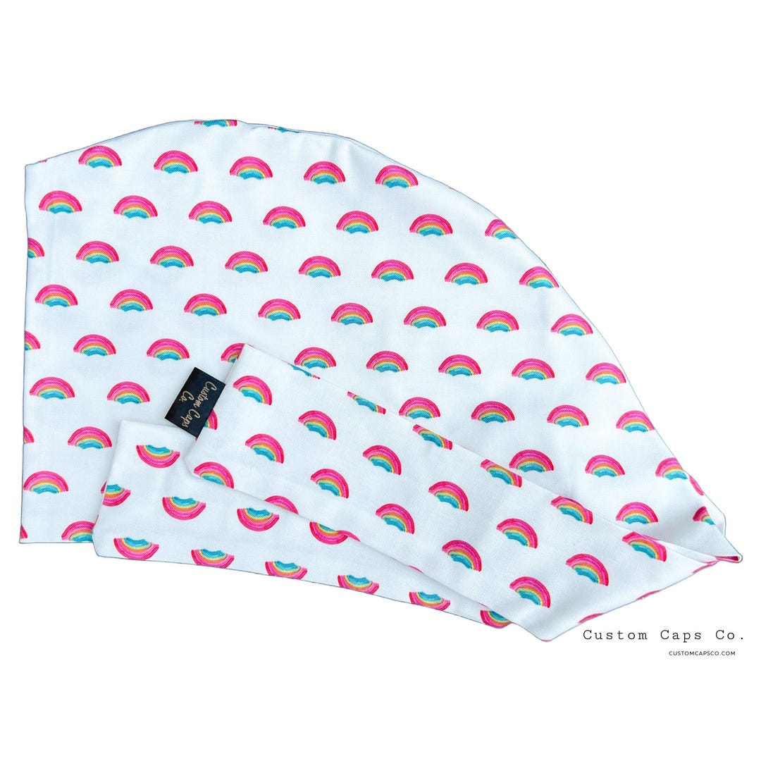 Tiny Rainbows on White Surgical Scrub Hat, Women's Cute Pixie Scrub Cap | Custom Caps Co. - Etsy