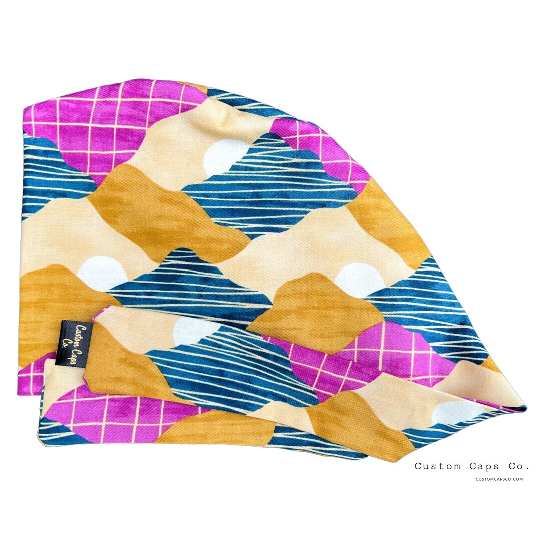 Mountainscape in Day Break Surgical Scrub Cap, Women's Beautiful Retro Pixie Scrub Hat Custom ...