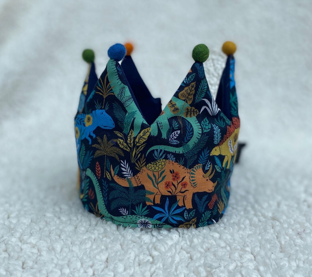 Dinosaur Fabric Crowns for Kids Birthday Party With Colourful Pom Poms ...