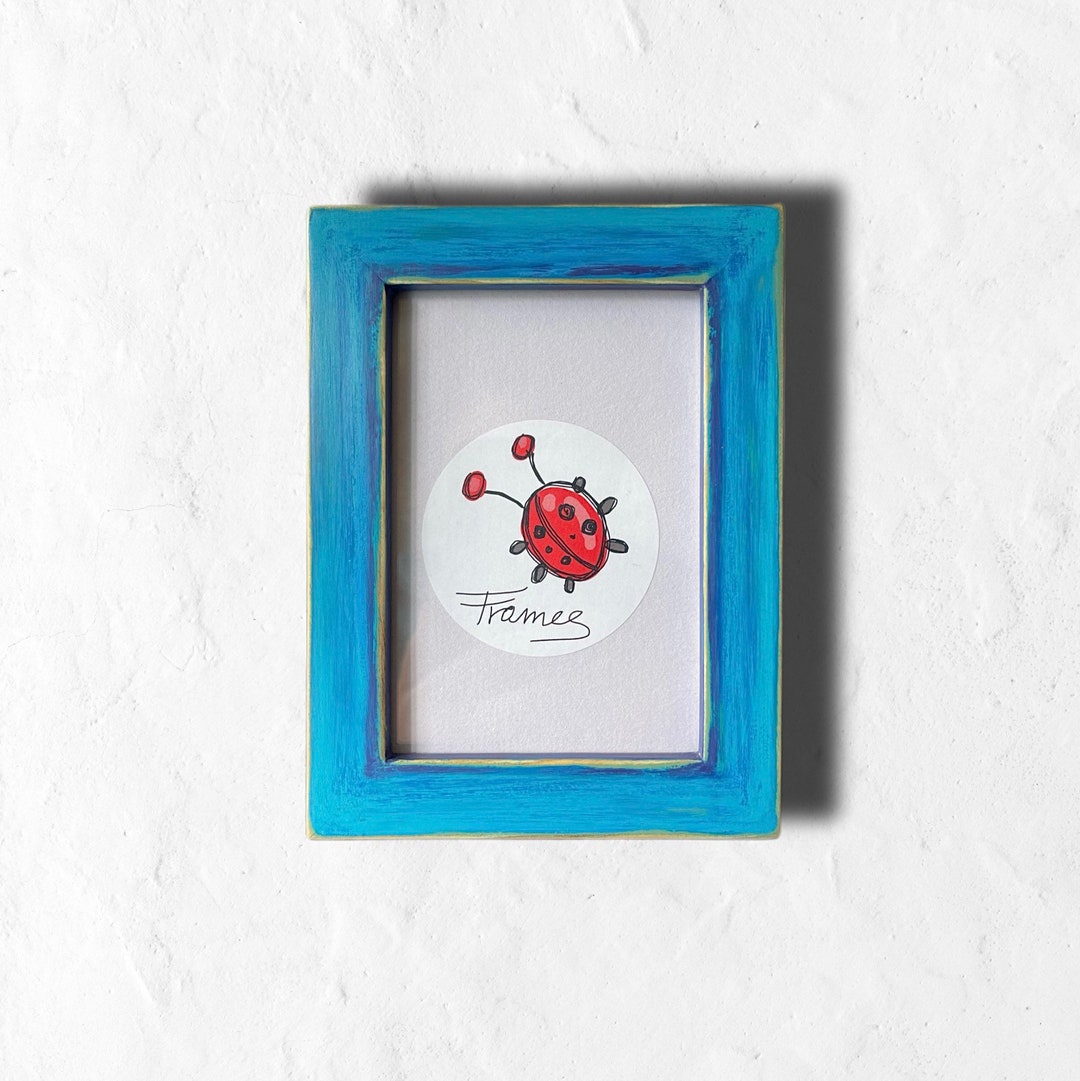 HAND PAINTED WOODEN Photo Frame Freestanding Distressed Unique Small ...