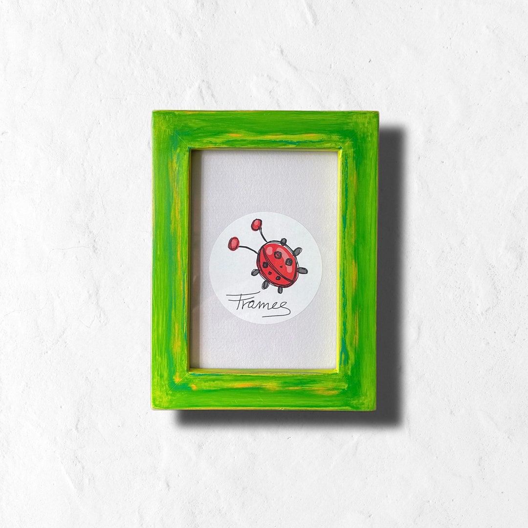 HAND PAINTED WOODEN Photo Frame Freestanding Distressed Unique Small ...