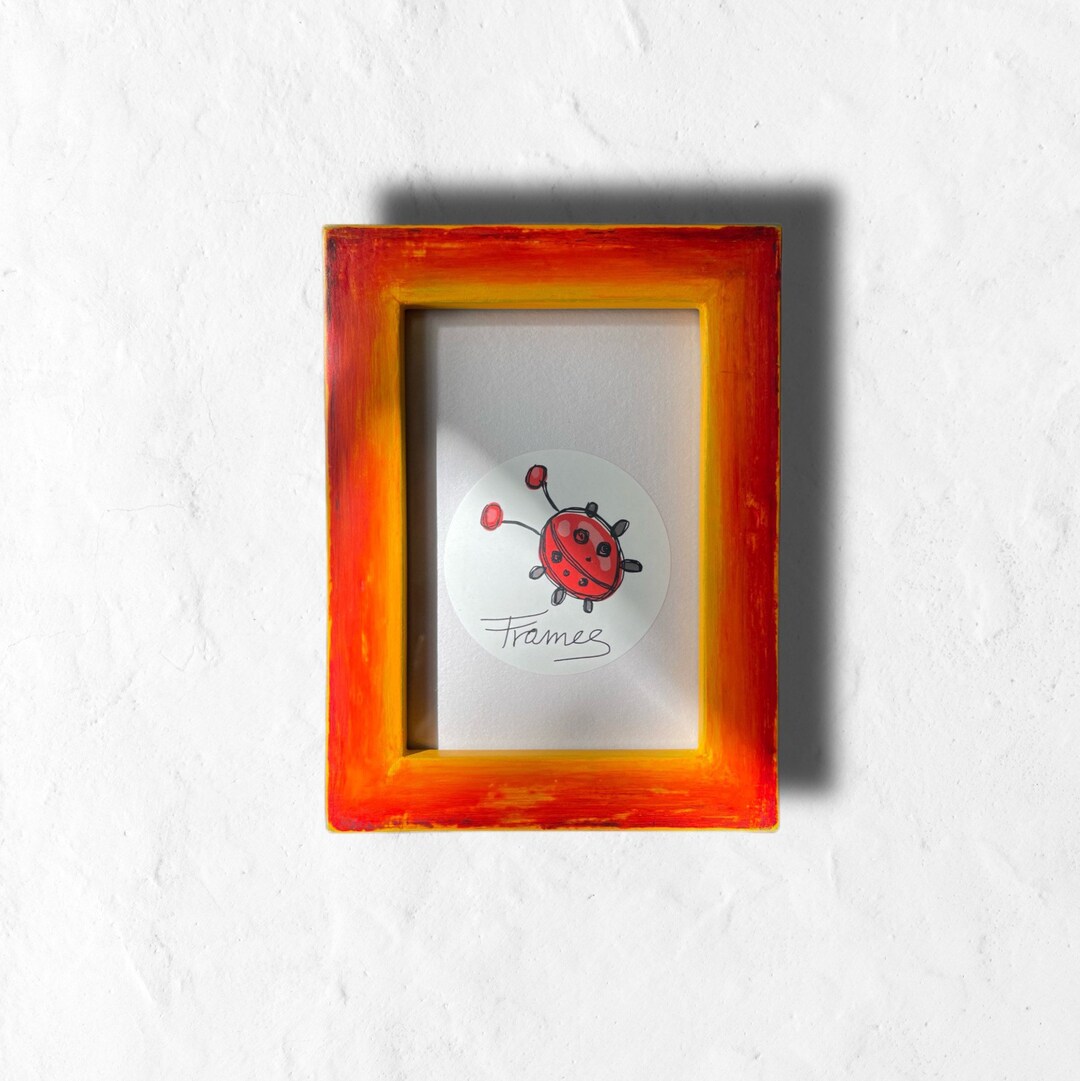 HAND PAINTED WOODEN Photo Frame Freestanding Distressed Unique Small ...