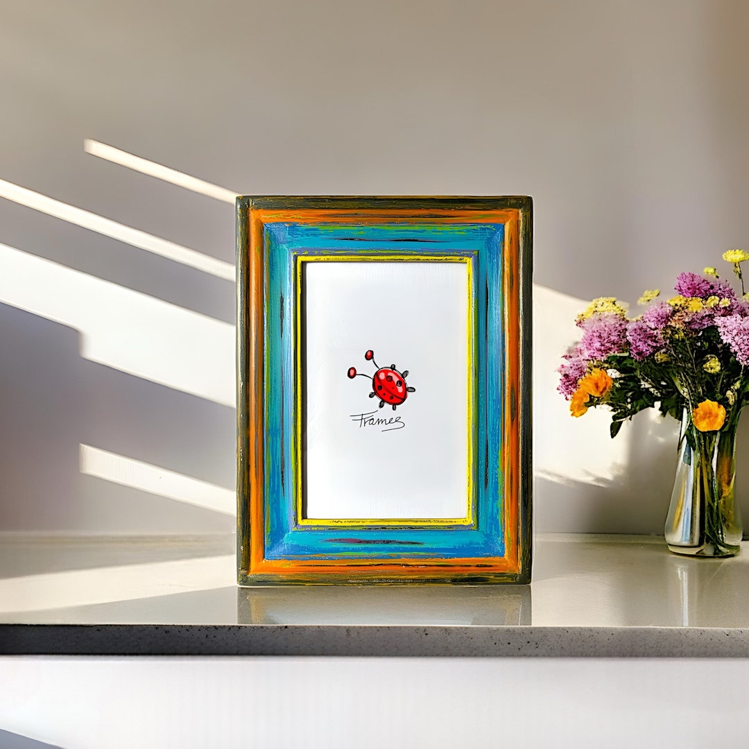 HAND PAINTED Photo Frame Wooden Picture Frame One of A Kind Sustainable ...