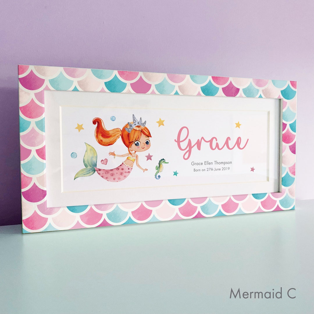 Mermaid FRAMED Name Print | Mermaids Prints | Gifts for Girls | Girls ...