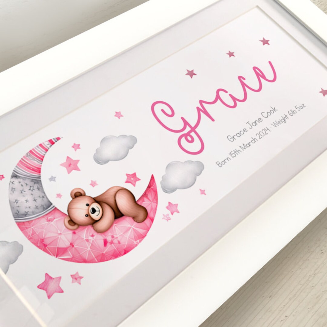 Sleeping Teddy Bear Moon Print – Personalized Baby Name Frame - Etsy