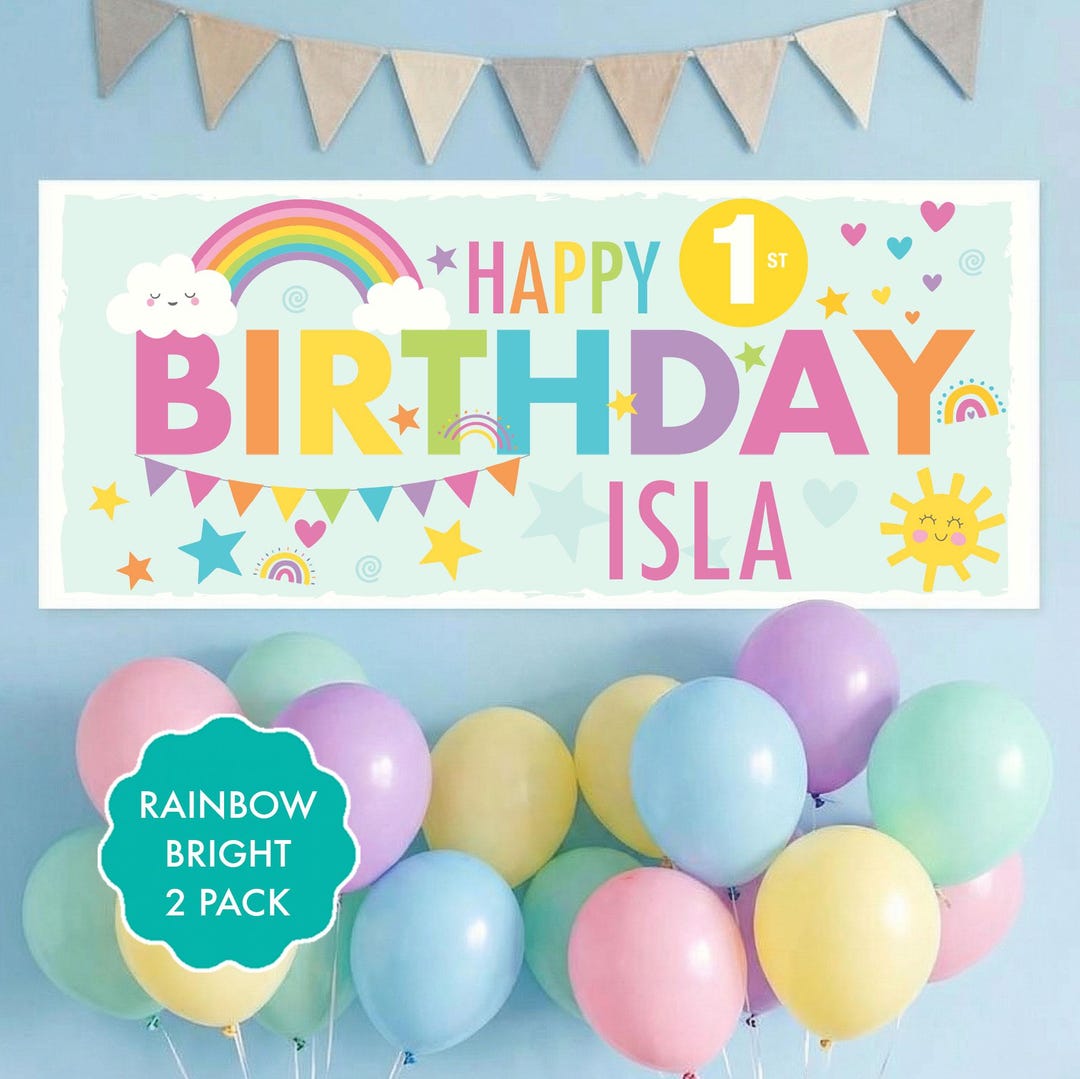 Personalised Rainbow Birthday Banner | Kids Party Decor (2 Pack) - Etsy UK