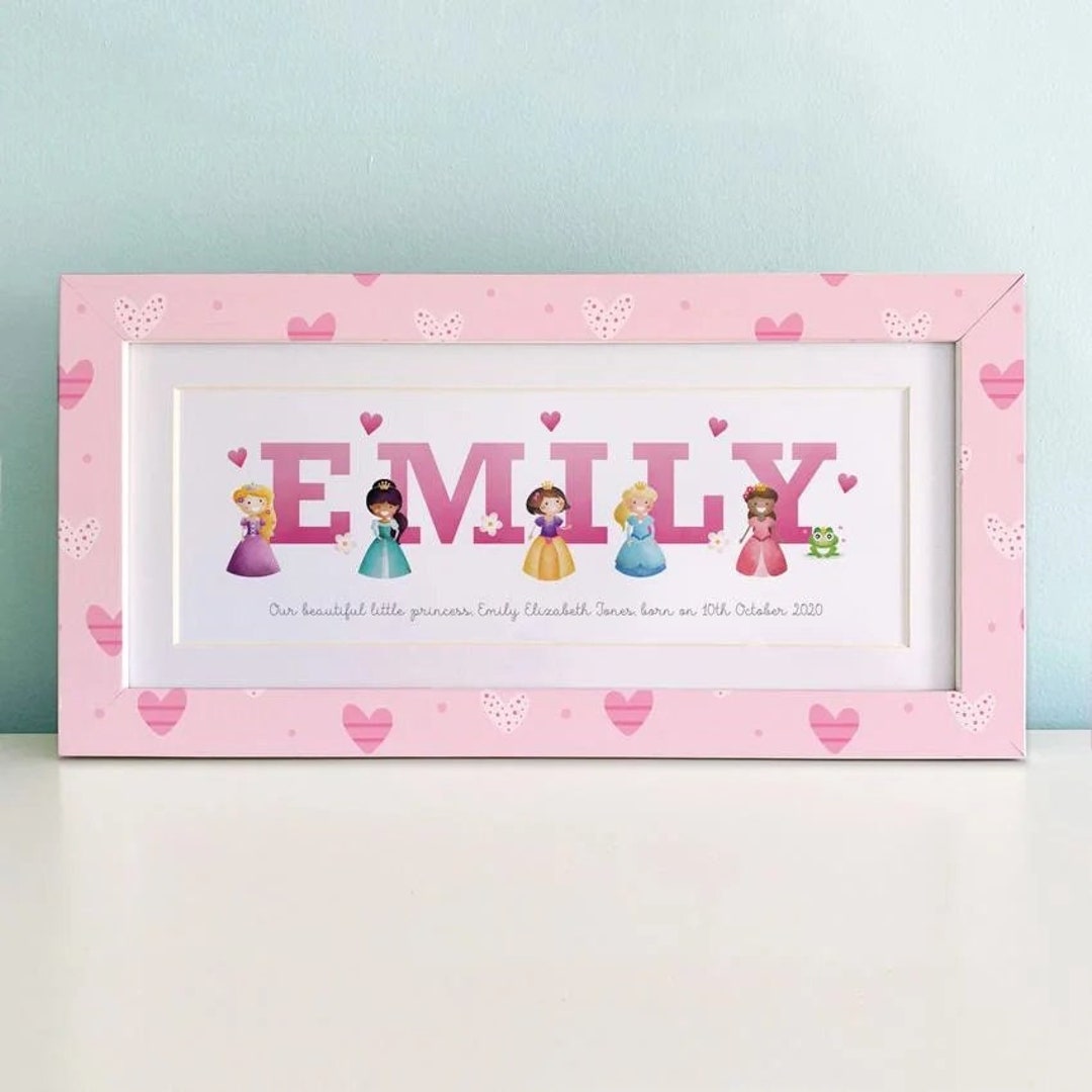 FRAMED Name Print | Princess Design | Princess Gifts for Girls | Kids ...