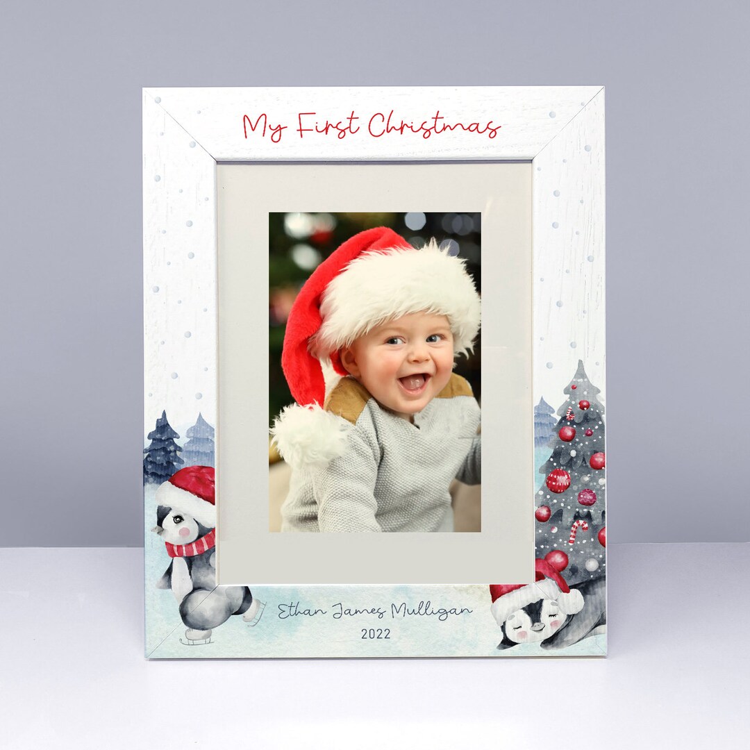 Baby's 1st Christmas Personalised Photo Frame, Wooden First Christmas ...