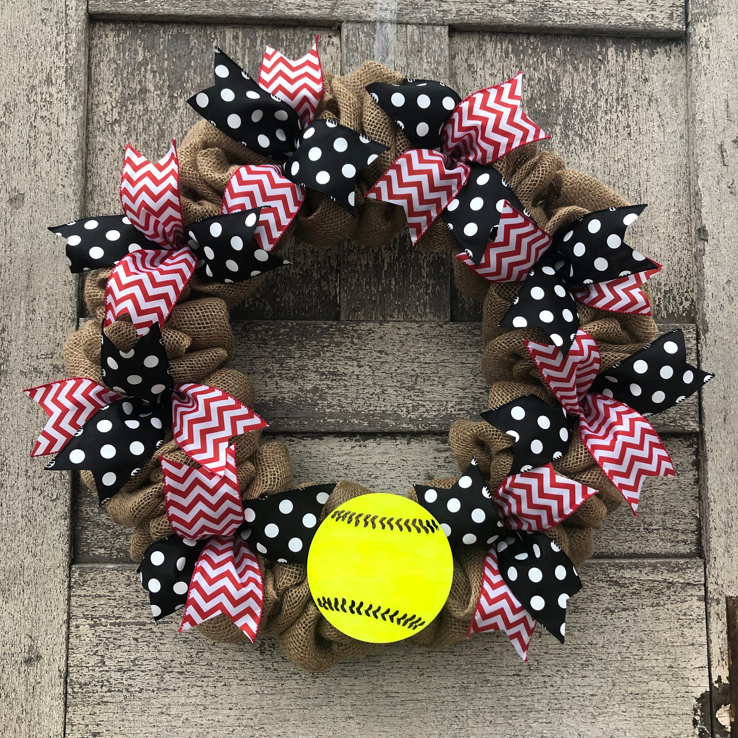 Softball Wreath, Custom Softball Wreath, Wooden Softball, Softball Door ...