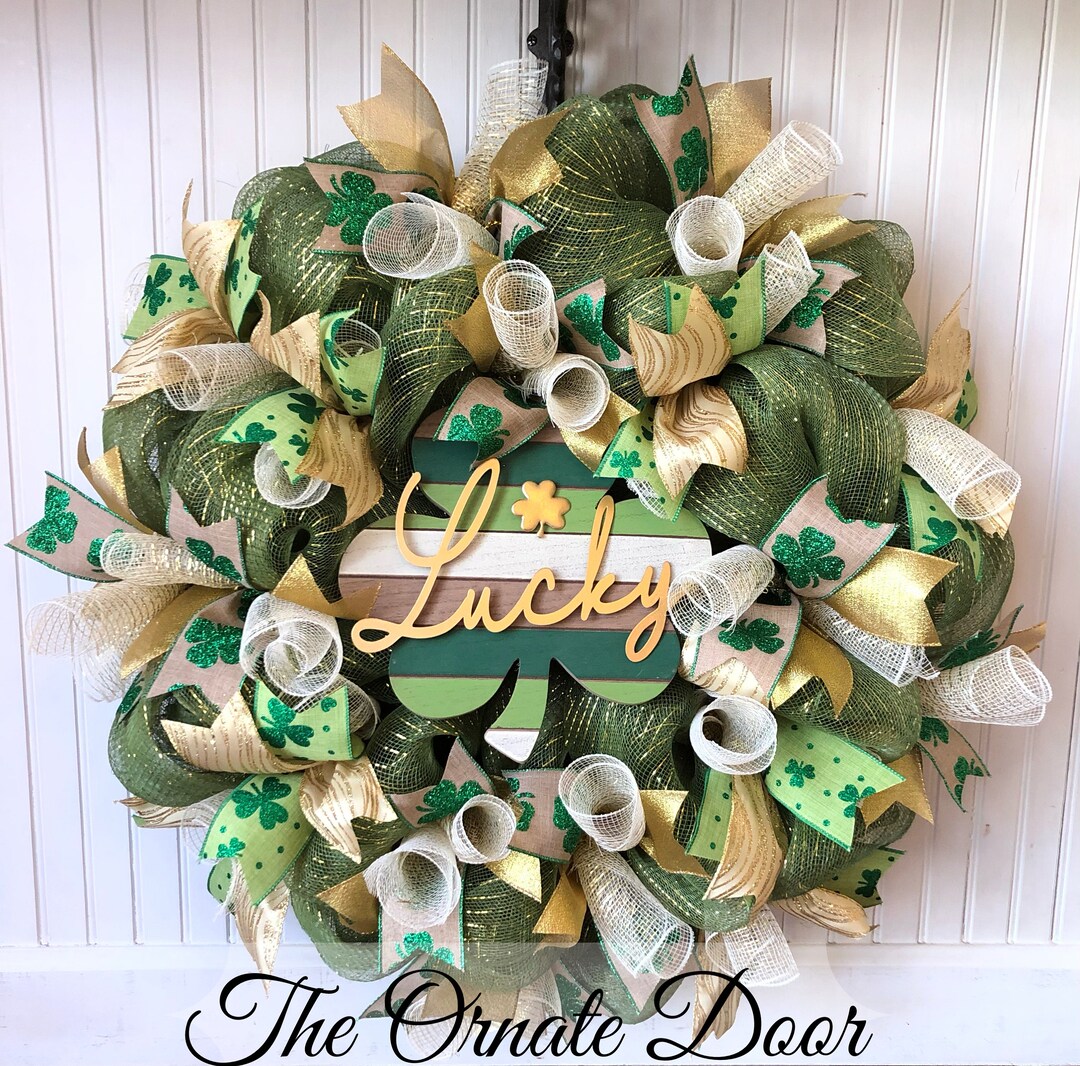 St. Patrick’s Day Wreath, Shamrock Wreath, Green and Gold, Lucky Sign ...