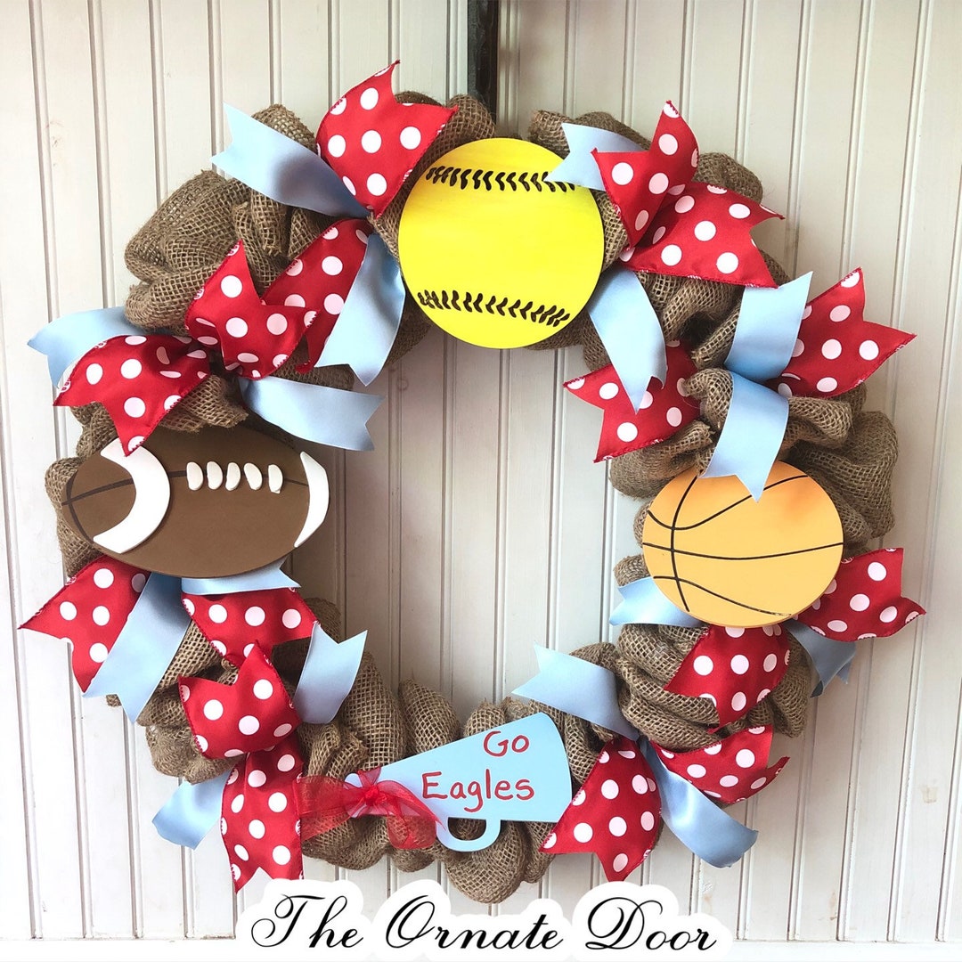 Multi-sports Wreath, Custom Sports Wreath, Team Wreath, Burlap Sports ...