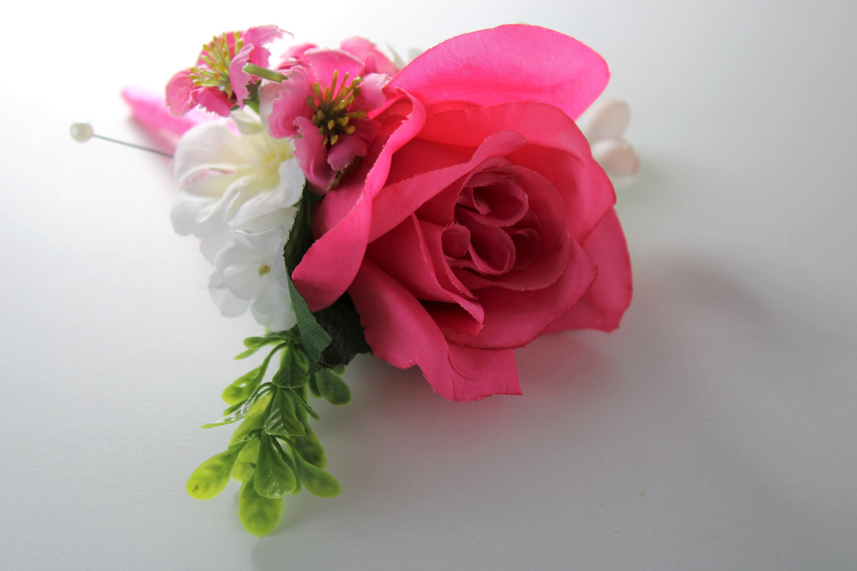 Hot Pink Wedding Prom Silk Rose Flower Boutonniere Natural | Etsy