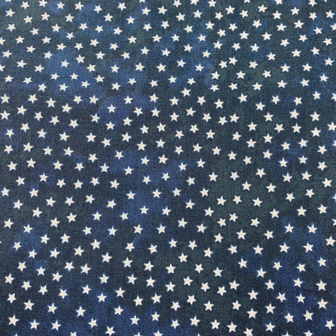 Mini White Stars on Navy Patriotic Cotton Calico Fabric by the Half ...