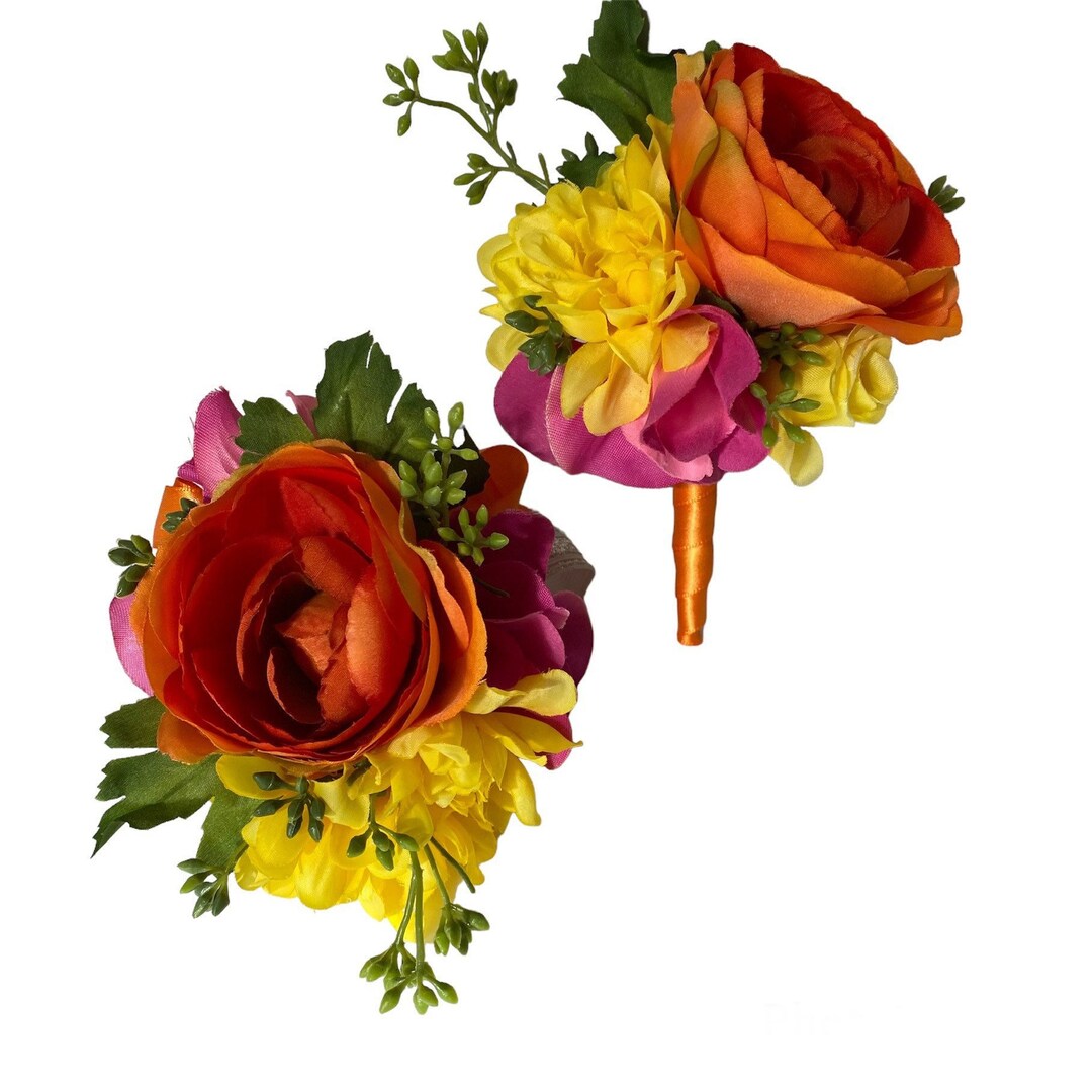 Vibrant Tropical Orange Ranunculus Yellow Fuchsia Silk Flower Wrist ...