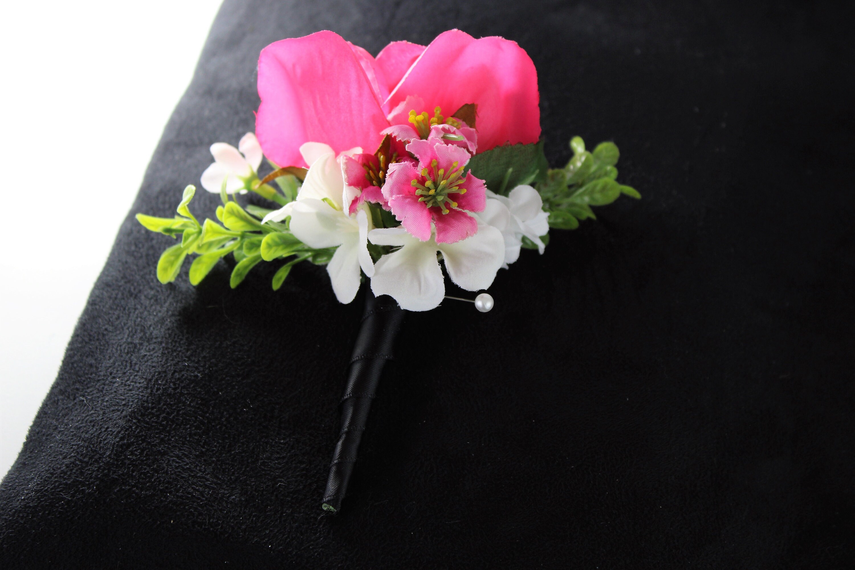 Hot Pink Wedding Prom Silk Rose Flower Boutonniere Natural | Etsy