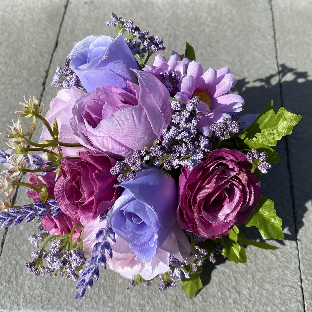 Purple Lavender Pink Roses Silk Flower Prom Bouquet Boutonniere Set ...
