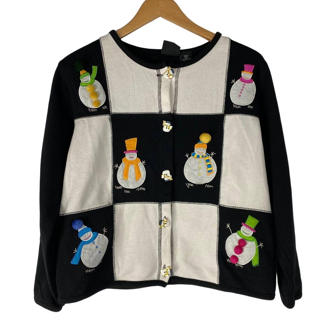 Onque Petite Womens Ugly Christmas Cardigan Sweater Size PM Snowman ...