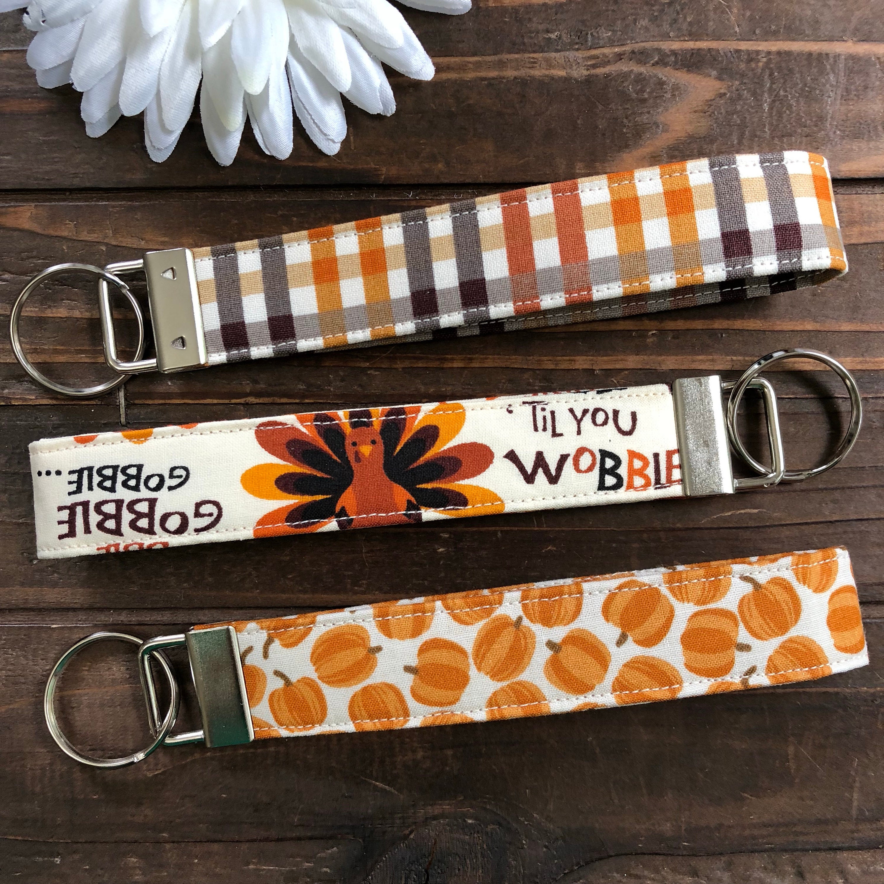 Thanksgiving Fabric Keychain, Turkey, Pumpkin, Fall Plaid Key Fob - Etsy